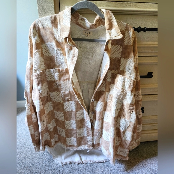 POL | Jackets & Coats | New Oversized Distressed Checkered Shacket ...